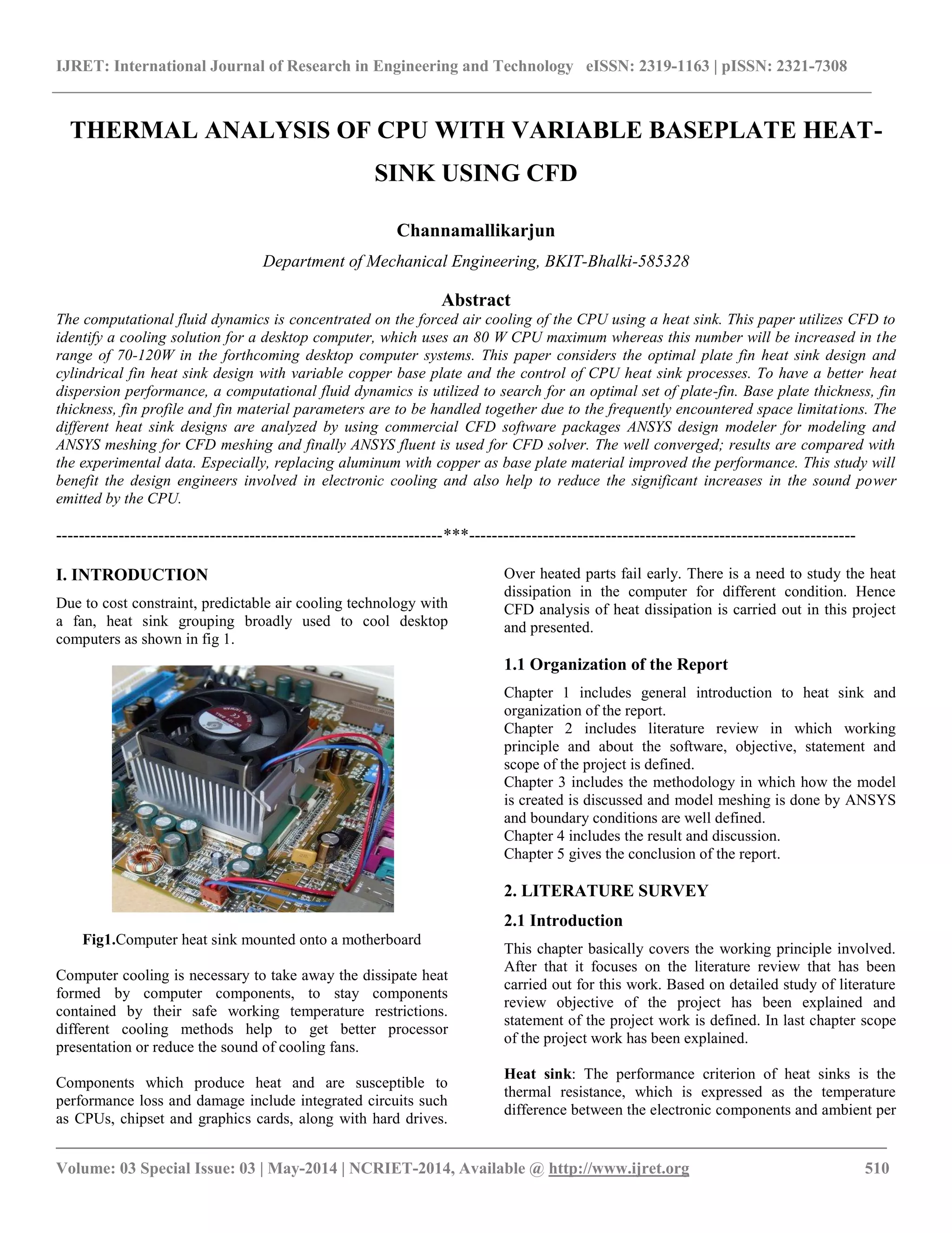 Thermal analysis of cpu with variable baseplate heat sink using cfd | PDF