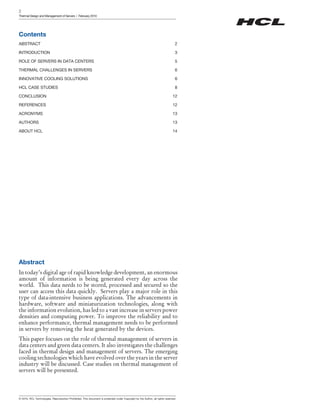 HCLT Whitepaper: Thermal Design and Management of Servers | PDF