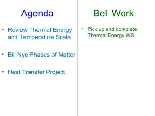 Thermal energy agenda and bellwork | PPT