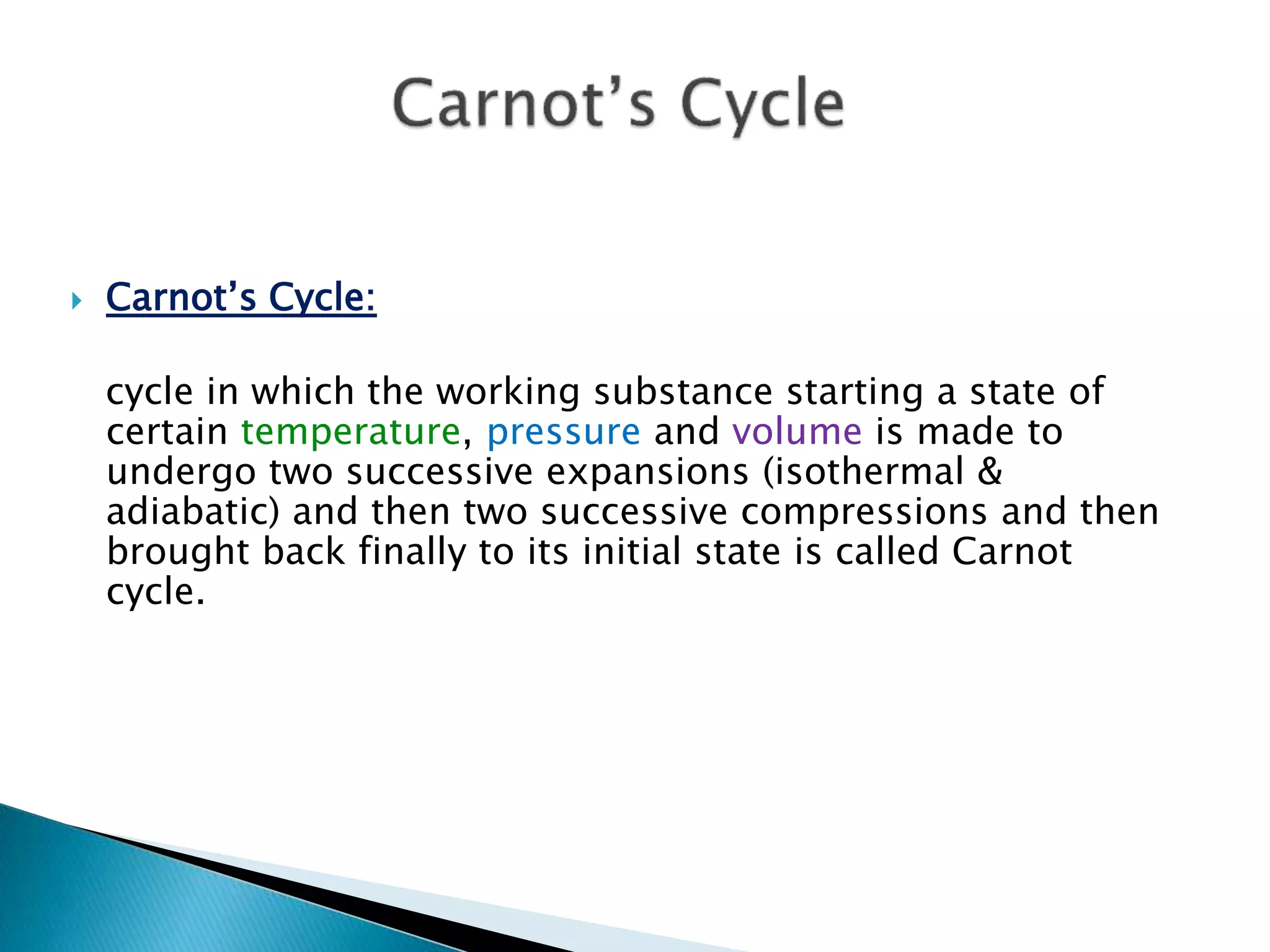 Thermal Engine & Carnot's Cycle and their Working Principle | PPTX