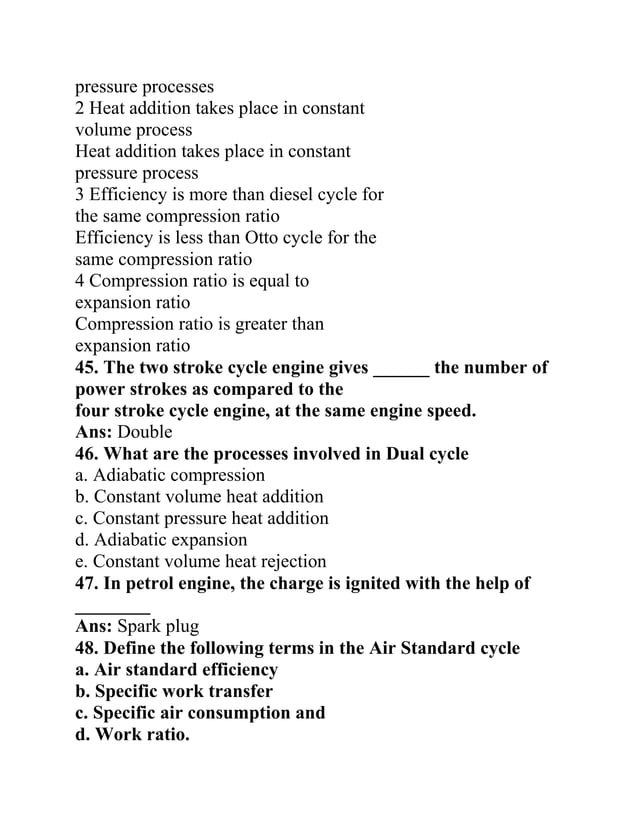 Thermal engineering 2 marks | DOCX | Chemistry | Science