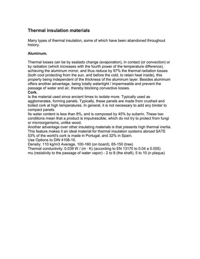 Thermal insulation materials 3 | DOCX | Physics | Science