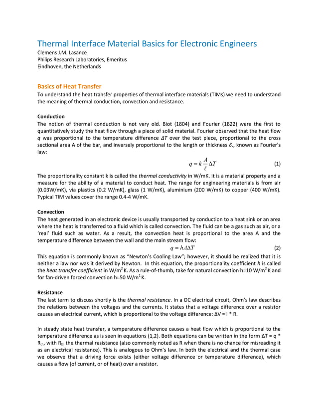 Thermal Interface Materials (TIMs): Conudction, Convection, Resistance ...