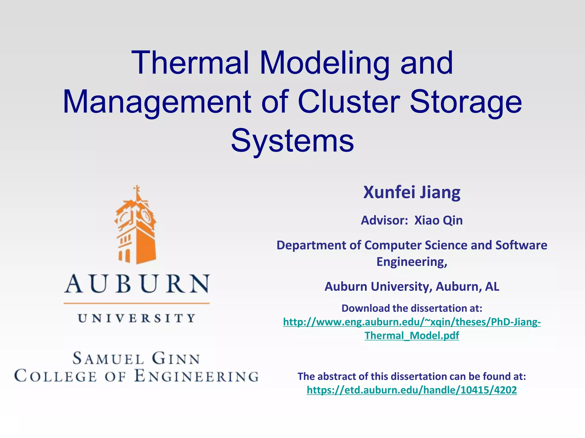 Thermal modeling and management of cluster storage systems xunfei jiang 2014 | PPT
