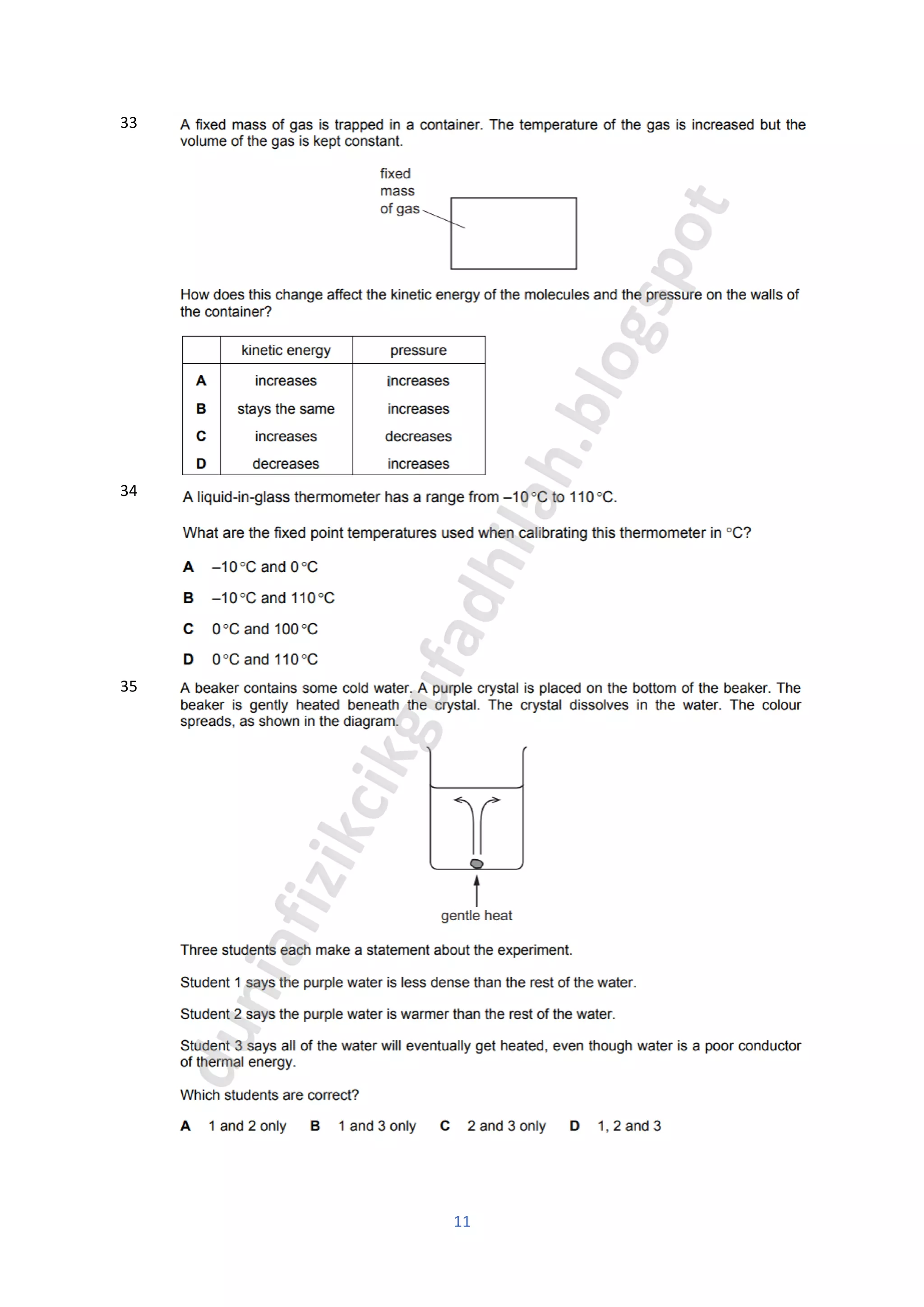 PAST YEAR IGCSE (P2-MCQ) | THERMAL PHYSICS | PDF