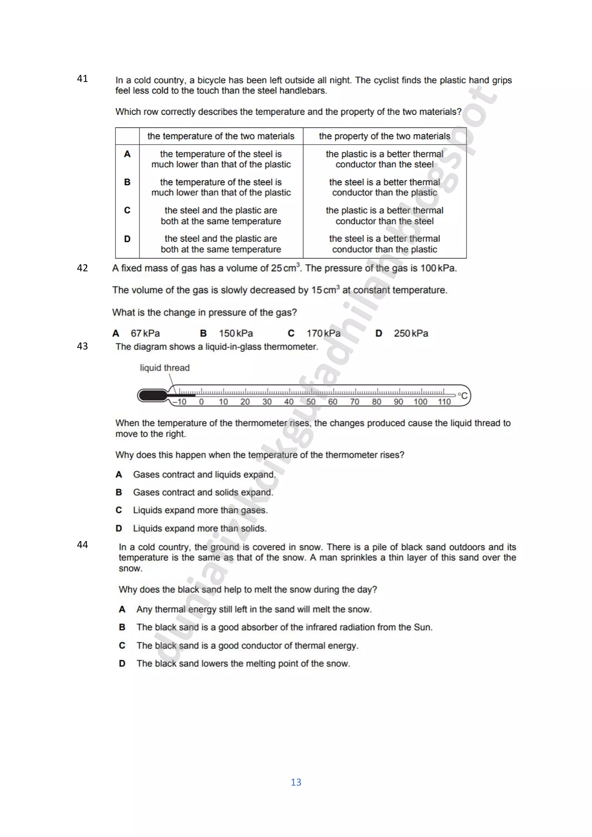 PAST YEAR IGCSE (P2-MCQ) | THERMAL PHYSICS | PDF