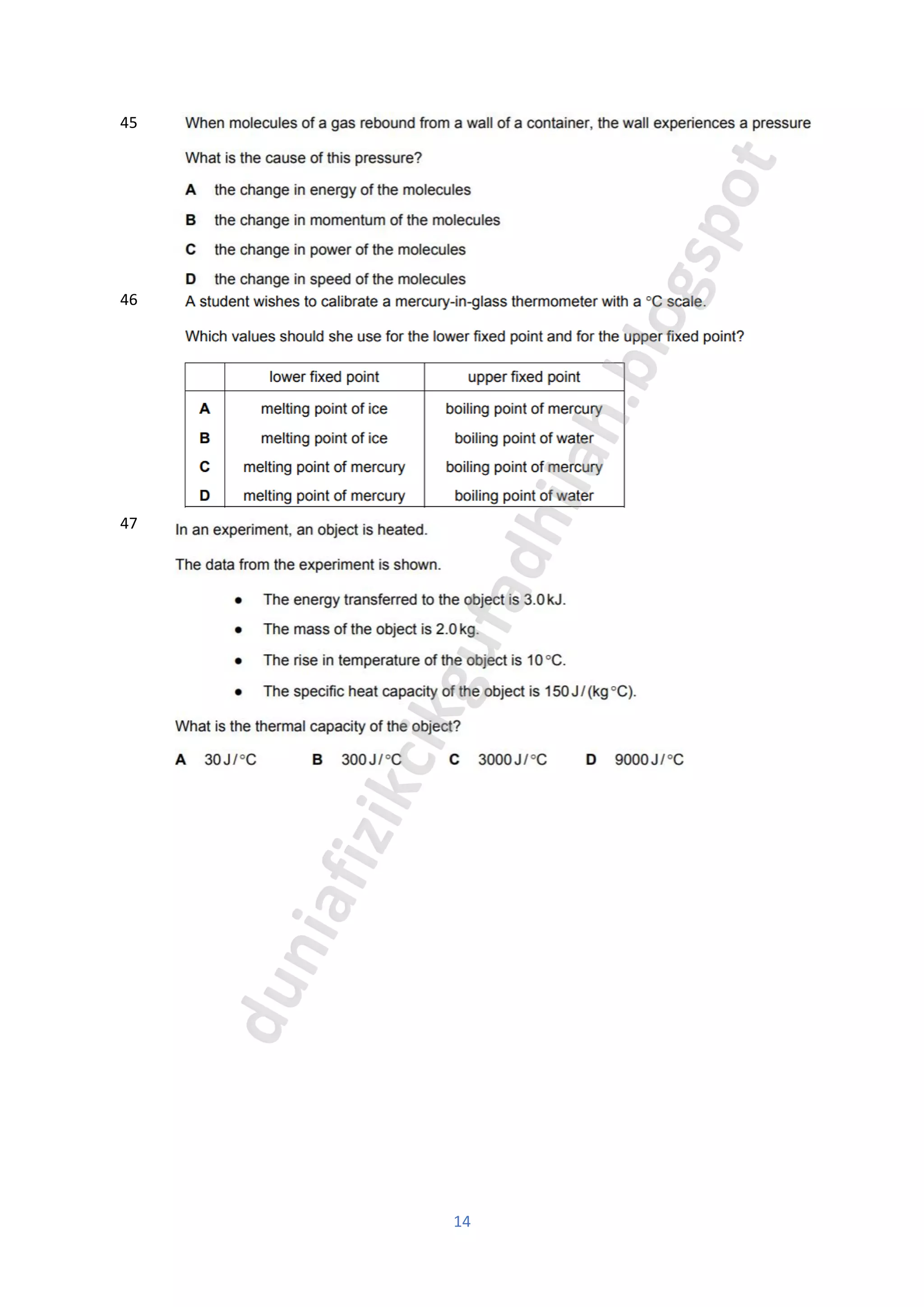 PAST YEAR IGCSE (P2-MCQ) | THERMAL PHYSICS | PDF