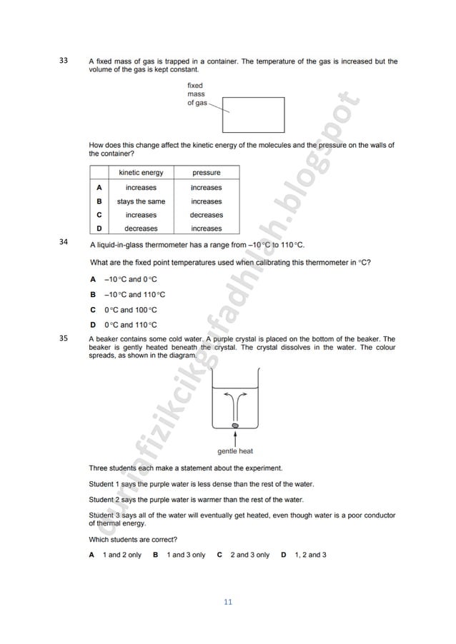 PAST YEAR IGCSE (P2-MCQ) | THERMAL PHYSICS | PDF | Chemistry | Science