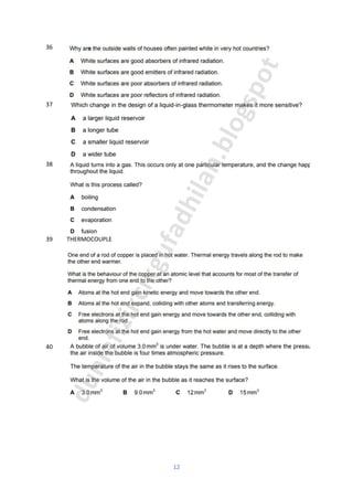 PAST YEAR IGCSE (P2-MCQ) | THERMAL PHYSICS | PDF
