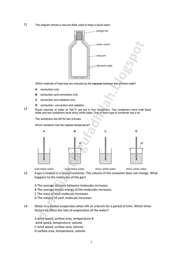 PAST YEAR IGCSE (P2-MCQ) | THERMAL PHYSICS | PDF | Chemistry | Science
