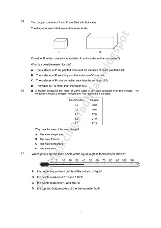 PAST YEAR IGCSE (P2-MCQ) | THERMAL PHYSICS | PDF | Chemistry | Science