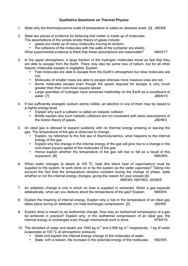 Thermal Physics qualitative questions | PDF