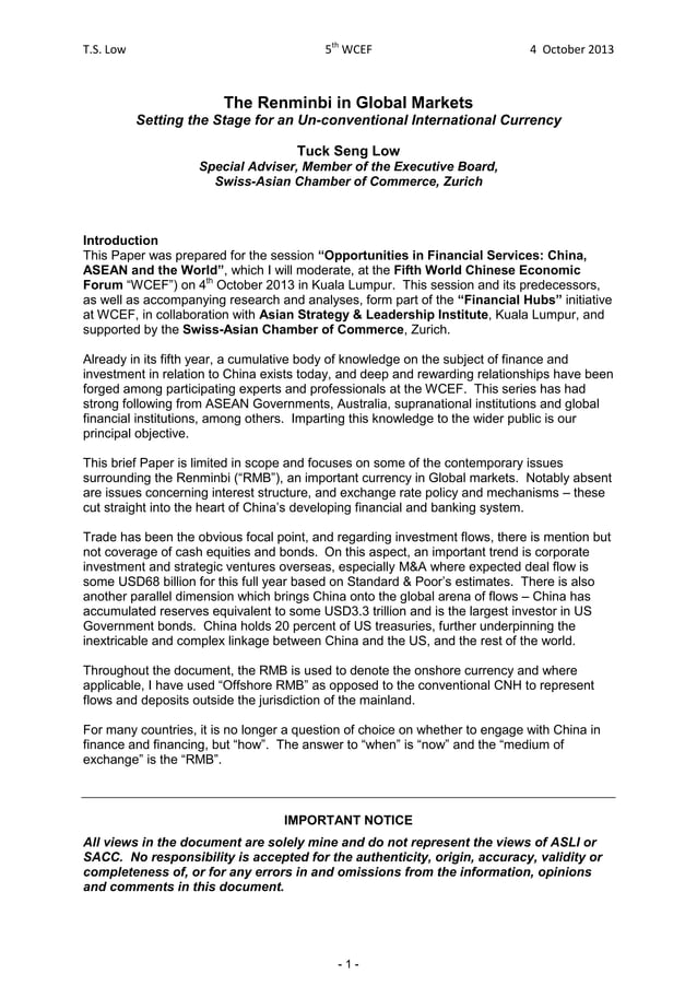 The RMB in Global Markets | PDF