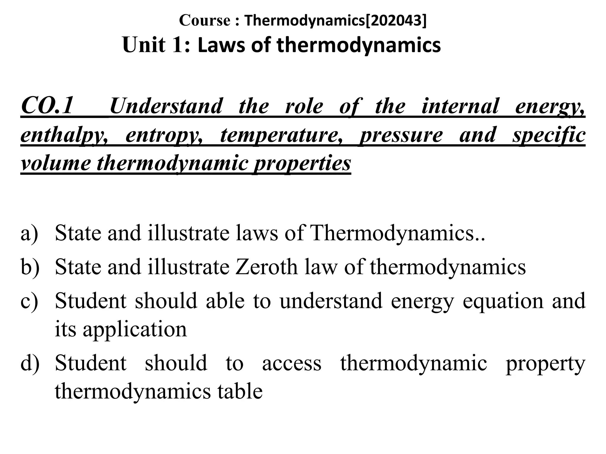 Thermodynamics Course Objective and Course Outcomes | PPTX