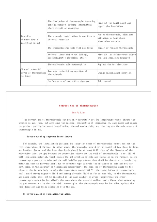 Thermocouple temperature measurement principle and common faults | PDF