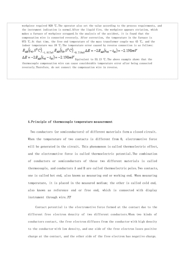 Thermocouple temperature measurement principle and common faults | PDF