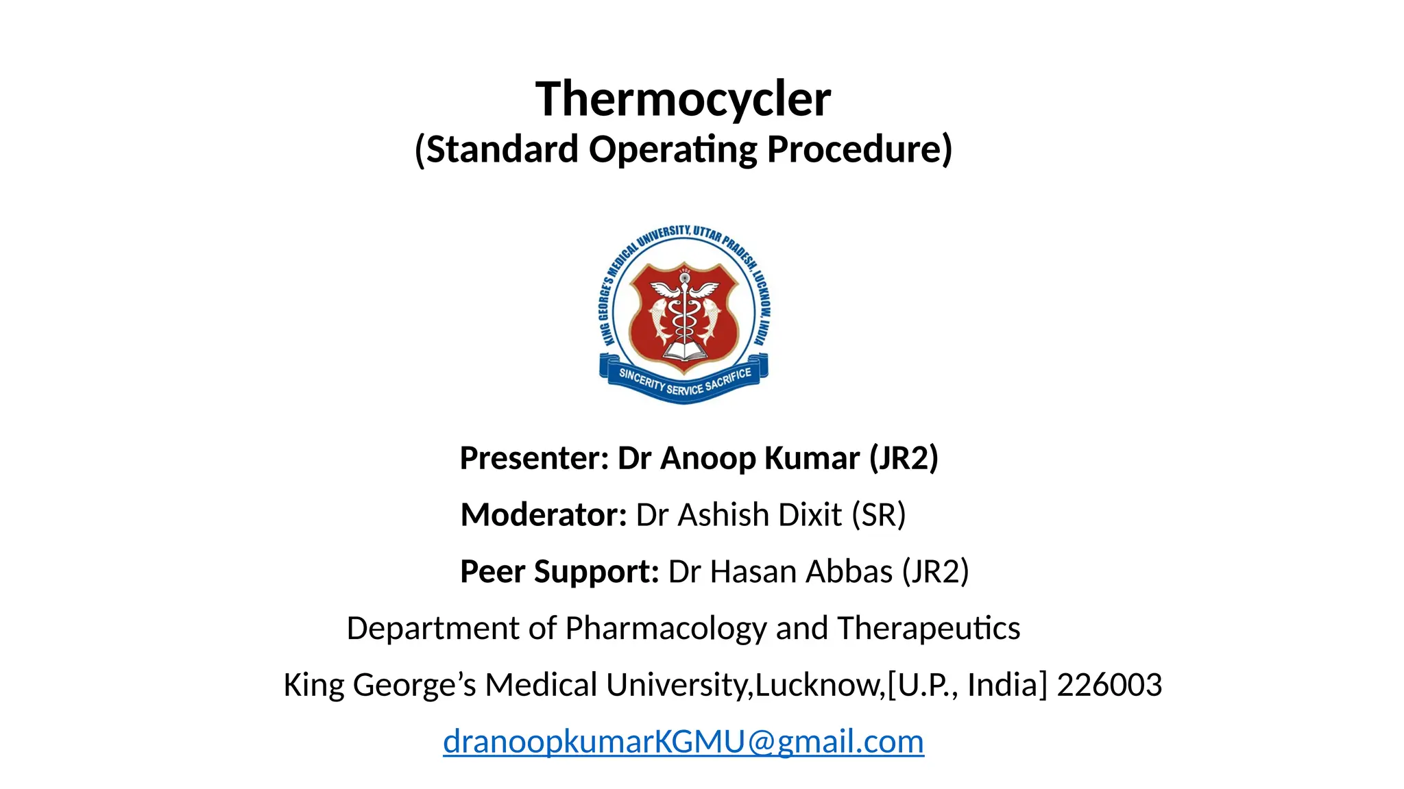 Thermocycler standard operating procedure | PPTX