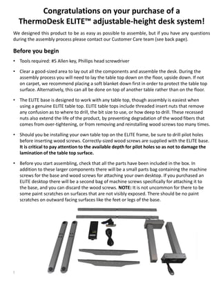 ThermoDesk ELITE Adjustable-Height Desk System - Installation and User ...