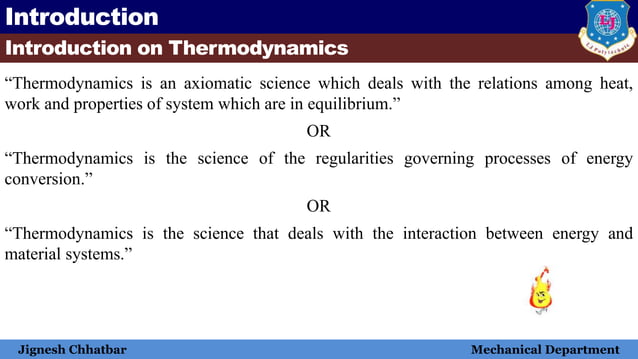 Thermodyamics Introduction of basic application | PPT