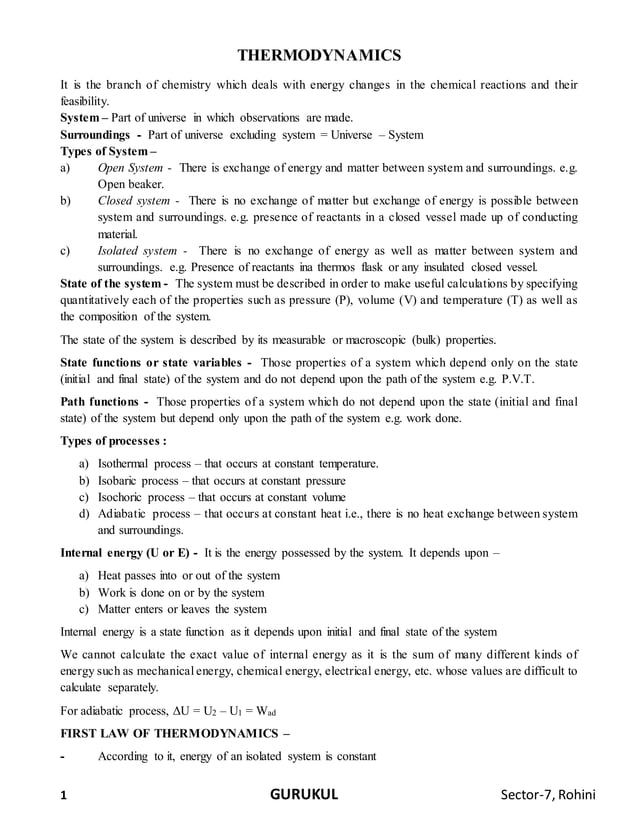 Thermodynamics notes | DOCX | Chemistry | Science