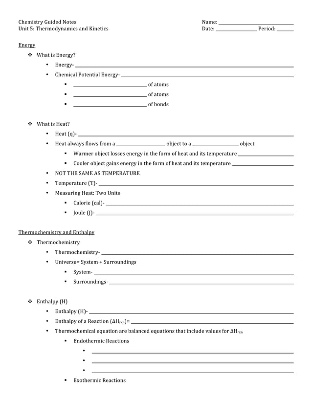 Thermodynamics and Kinetics Guided Notes | PDF