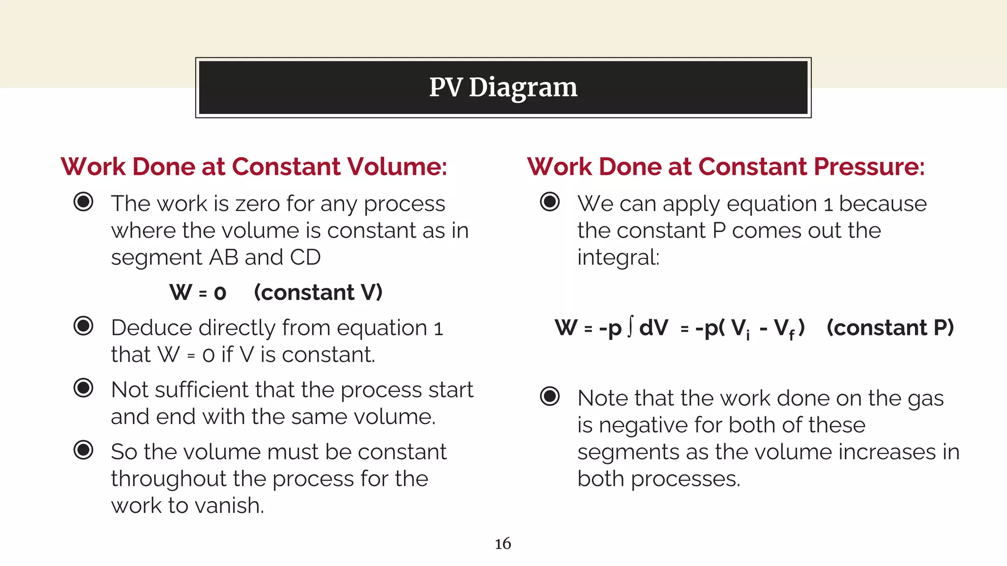 Work done by constant volume and pressure using PV diagram | PPTX