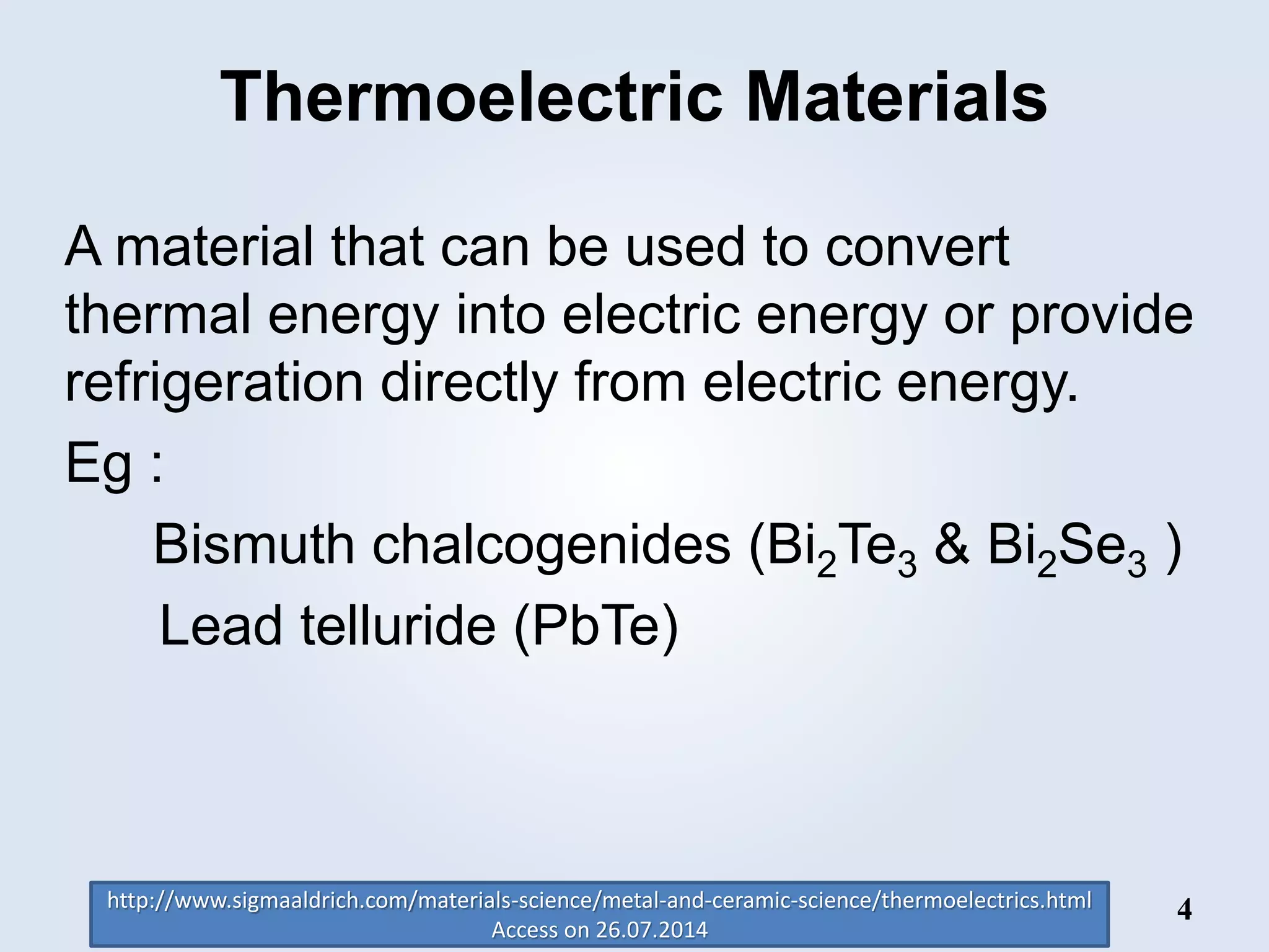 Thermoelectric materials & Applications | PPTX