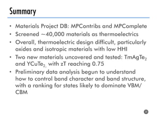 Application of the Materials Project database and data mining towards ...