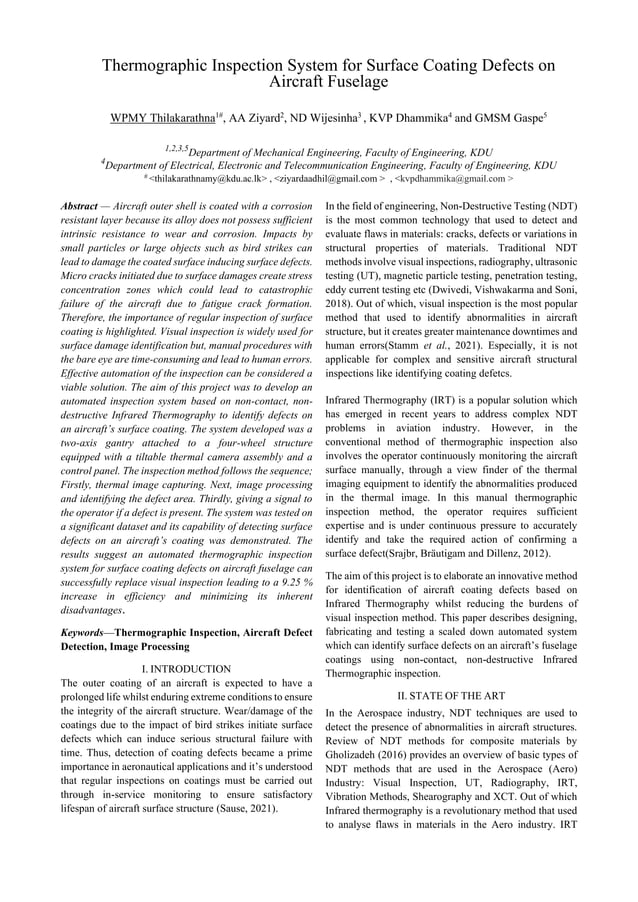 Thermographic Inspection System For Surface Coating Defects On Aircraft Fuselage Pdf