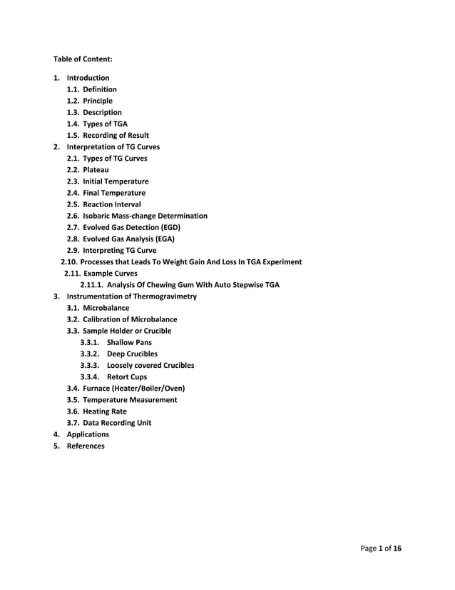 Thermogravimetry Analysis (TGA) | PDF | Chemistry | Science
