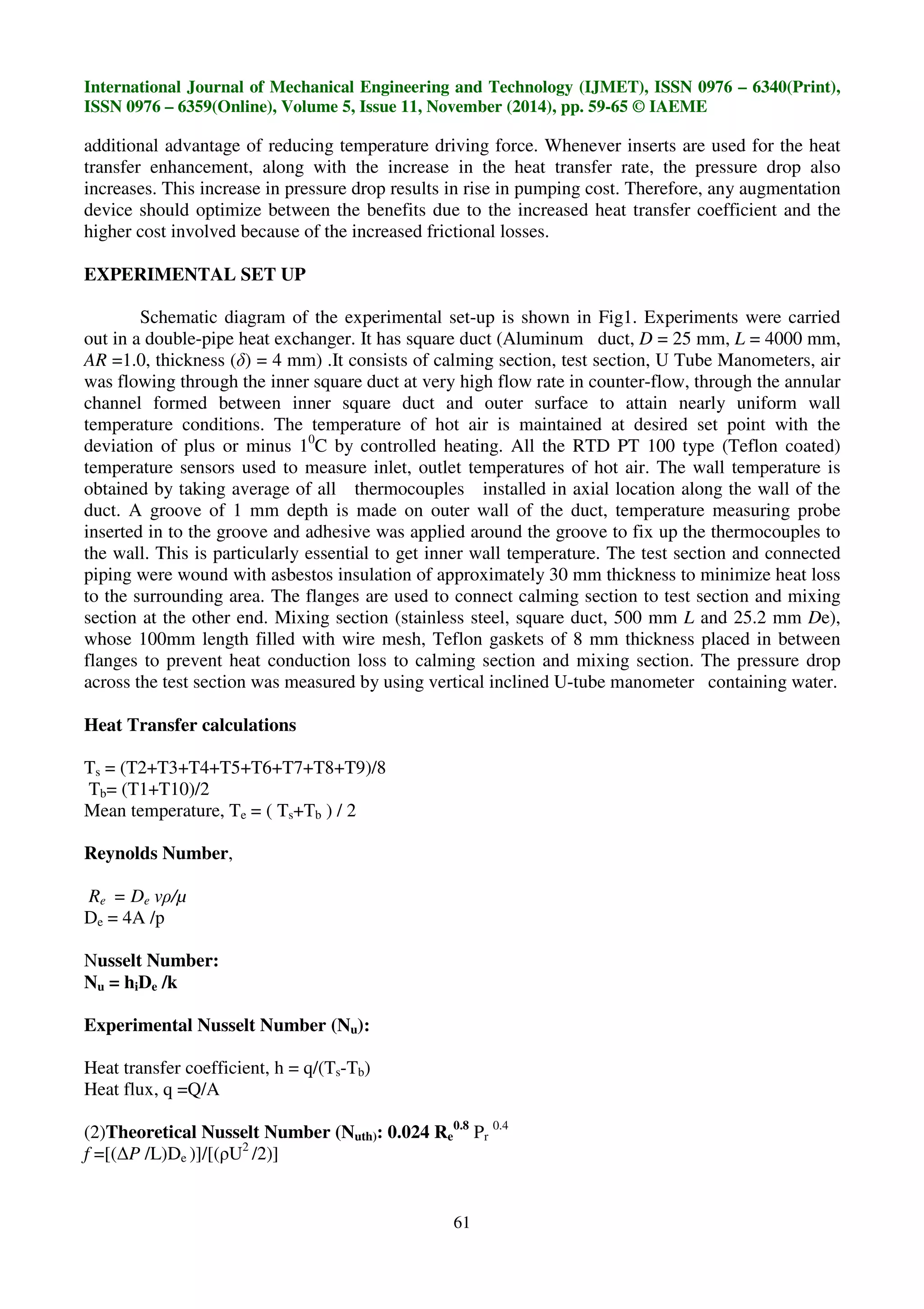 Thermo hydraulics performance of turbulent flow heat transfer through square ducts with inserts ...