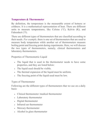 THERMOREGULATION & TYPES OF THERMOMETER FOR BIOTECHNOLOGY SEM-I | PDF