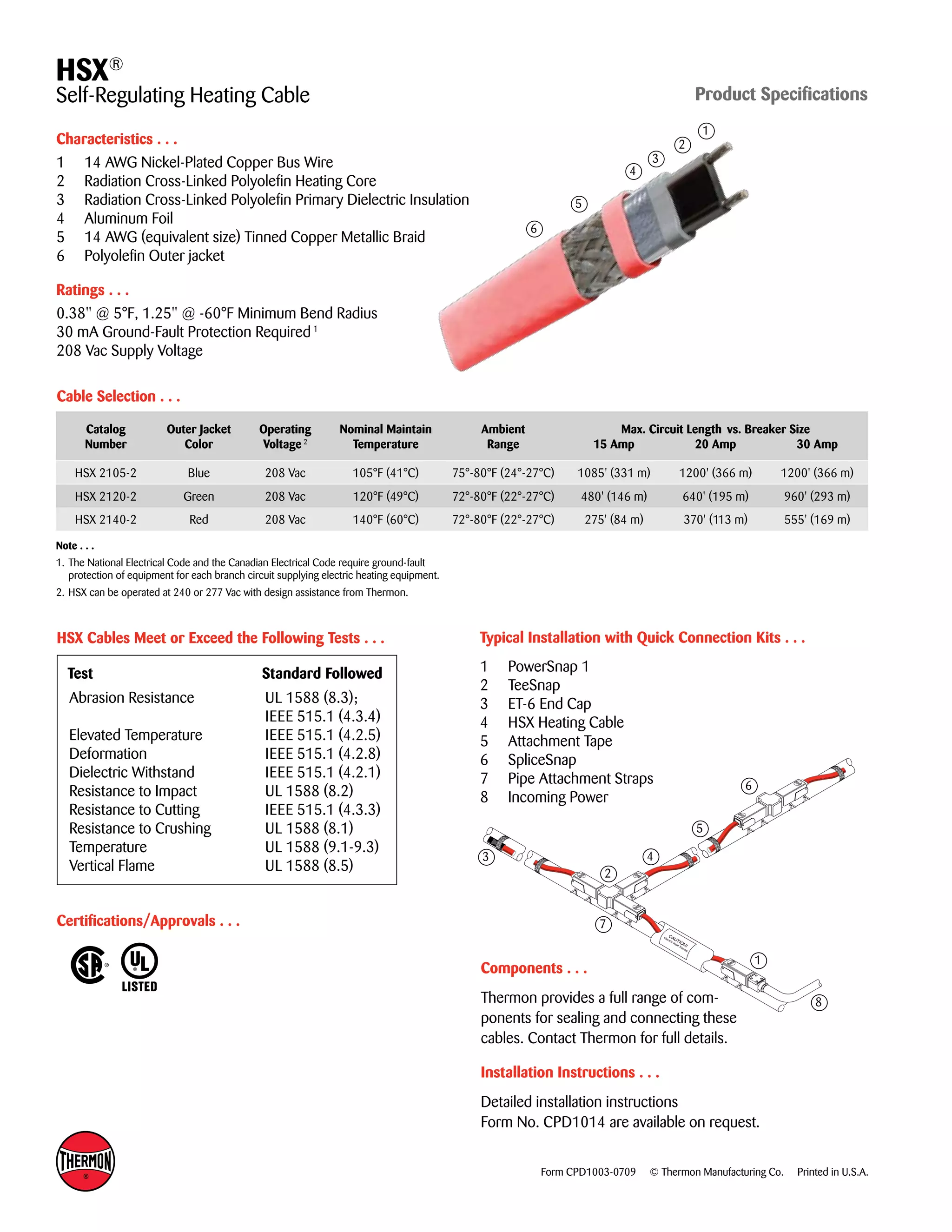 Thermon HSX 50-2 Heat Tracing Cable - Spec Sheet | PDF