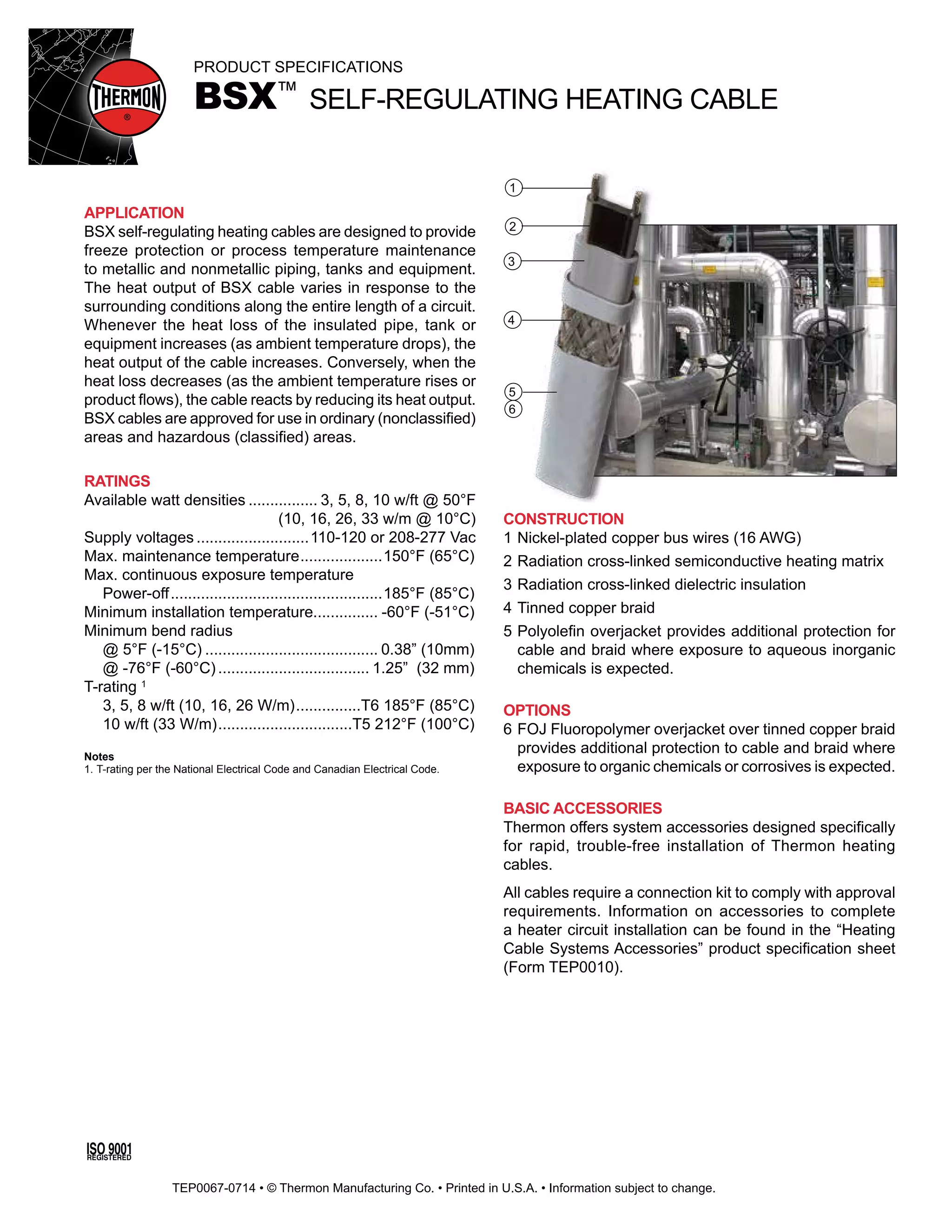 Thermon BSX 3-2 Heat Tracing Cable - Spec Sheet | PDF