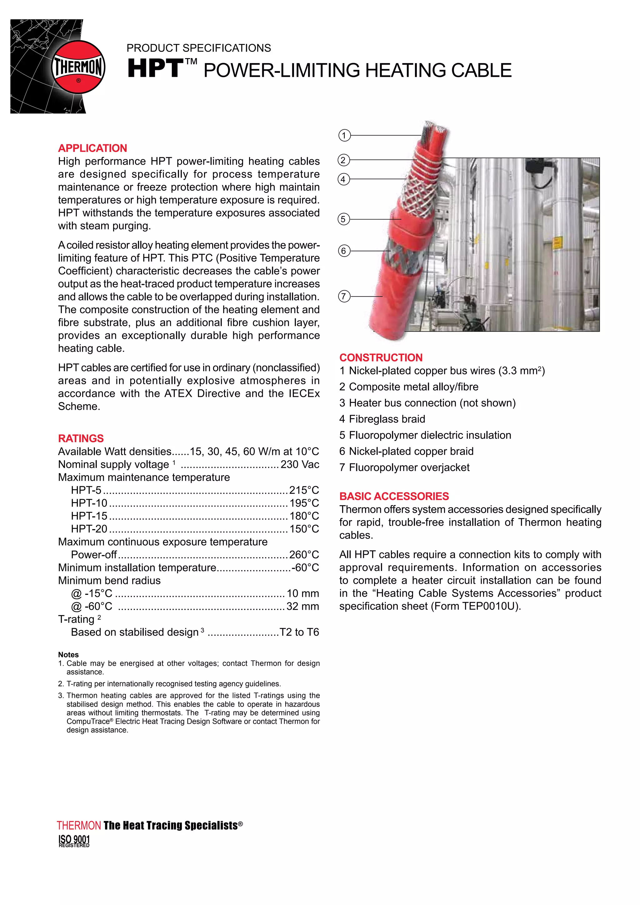 HPTTM Power-Limiting Heating Cable Specifications | PDF