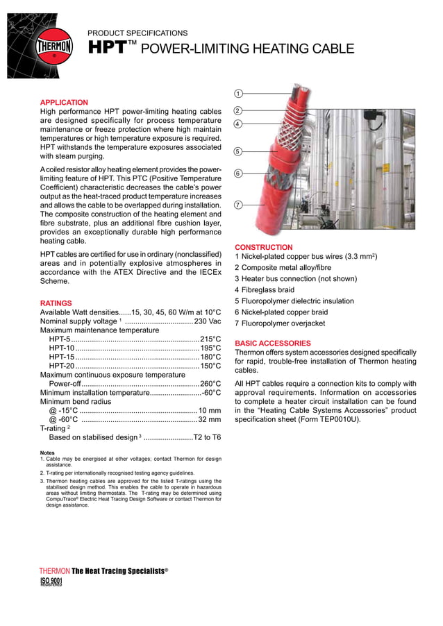 Thermon HPT 20-2 Heat Tracing Cable - Spec Sheet | PDF