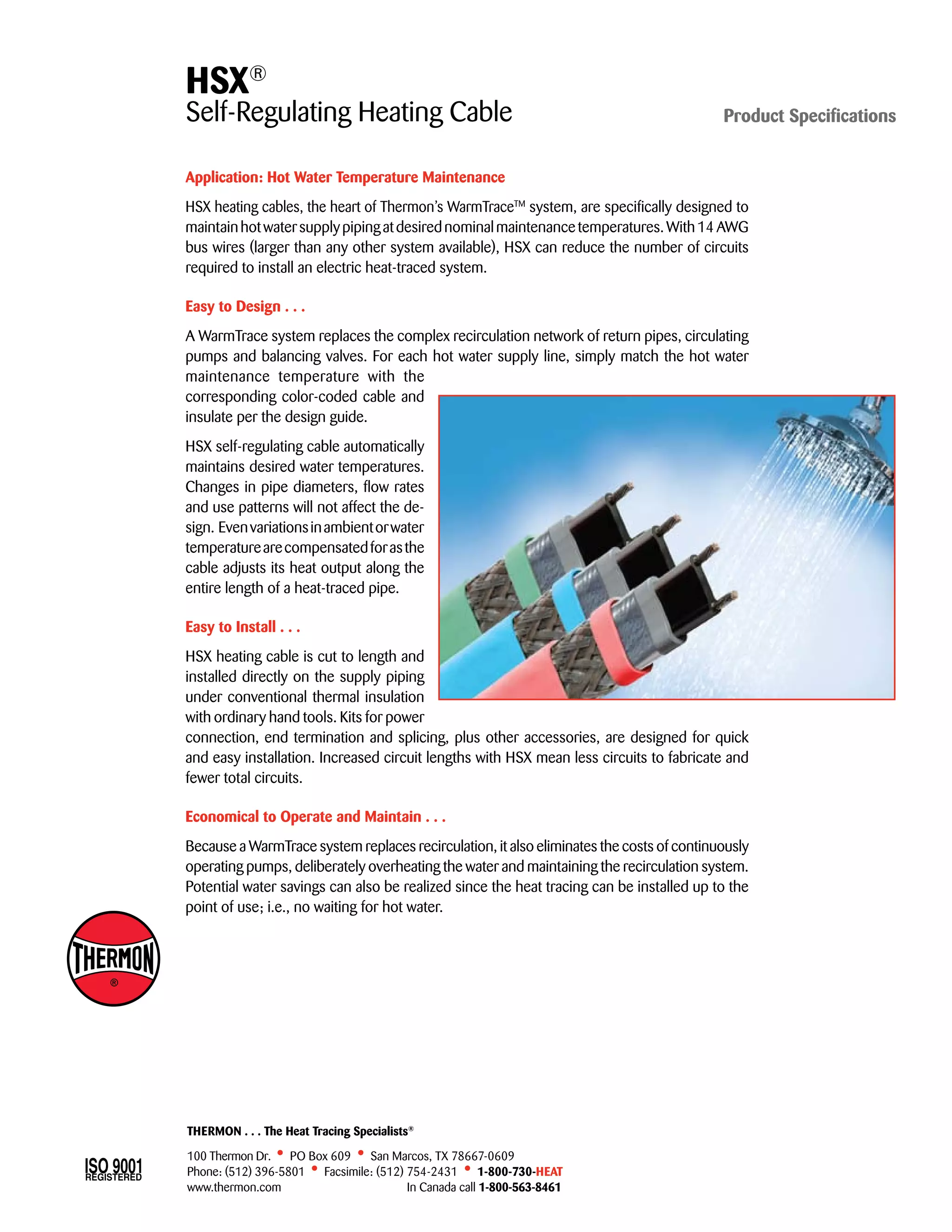 Thermon HSX 60-2 Heat Tracing Cable - Spec Sheet | PDF
