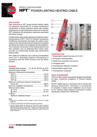 Thermon HPT Heat Tracing Cable - Spec Sheet | PDF