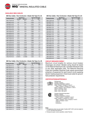 Thermon MIQ-40E1H-2S Heat Tracing Cable - Spec Sheet | PDF