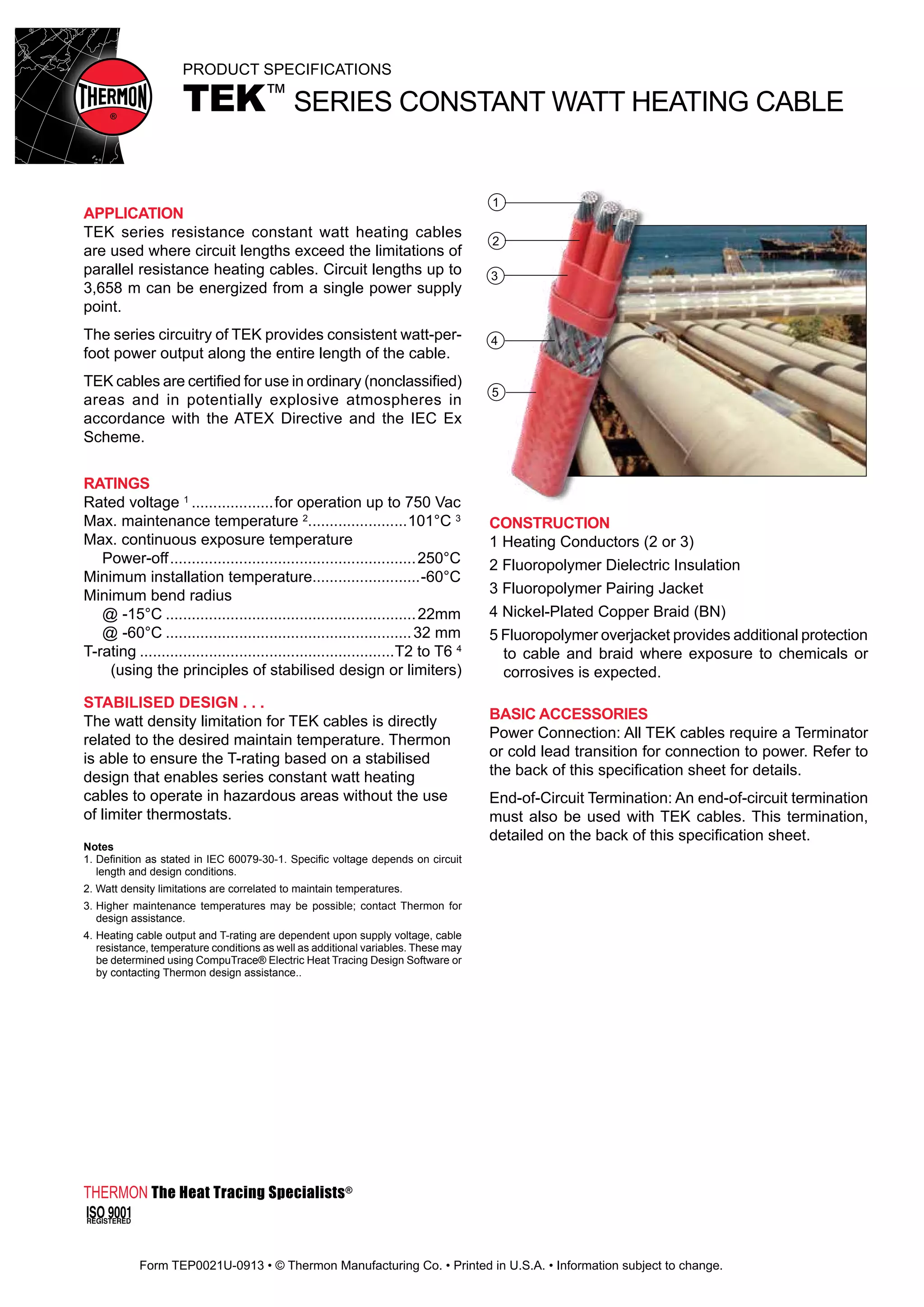 Thermon TEK Heat Tracing Cable - Spec Sheet | PDF