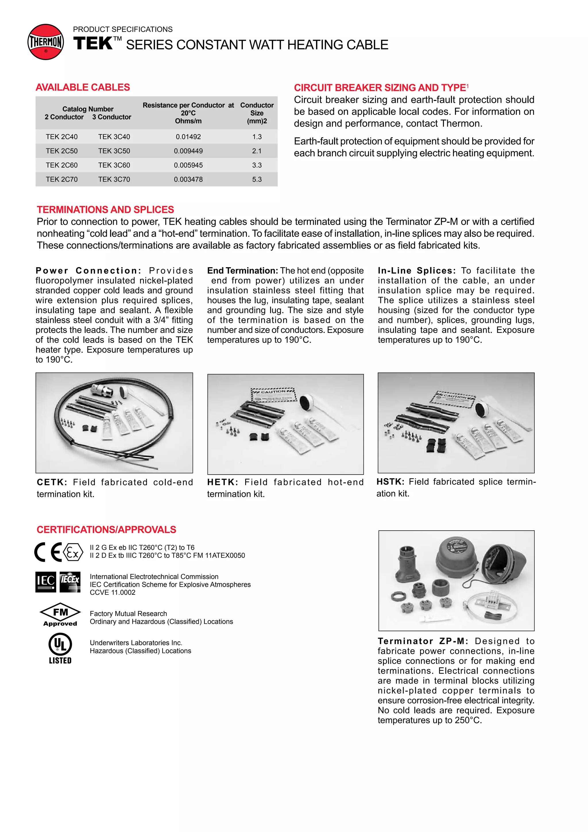 Thermon TEK Heat Tracing Cable - Spec Sheet | PDF