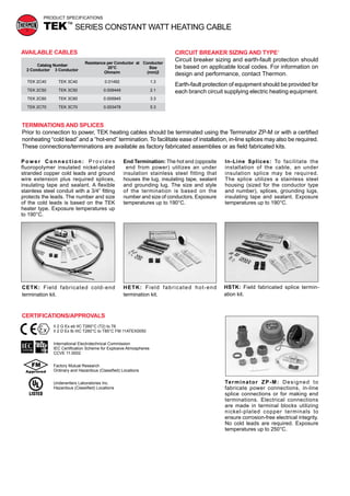 Thermon TEK Heat Tracing Cable - Spec Sheet | PDF