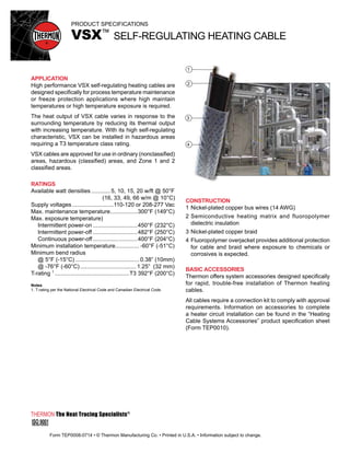 Thermon VSX 5-2 Heat Tracing Cable - Spec Sheet | PDF