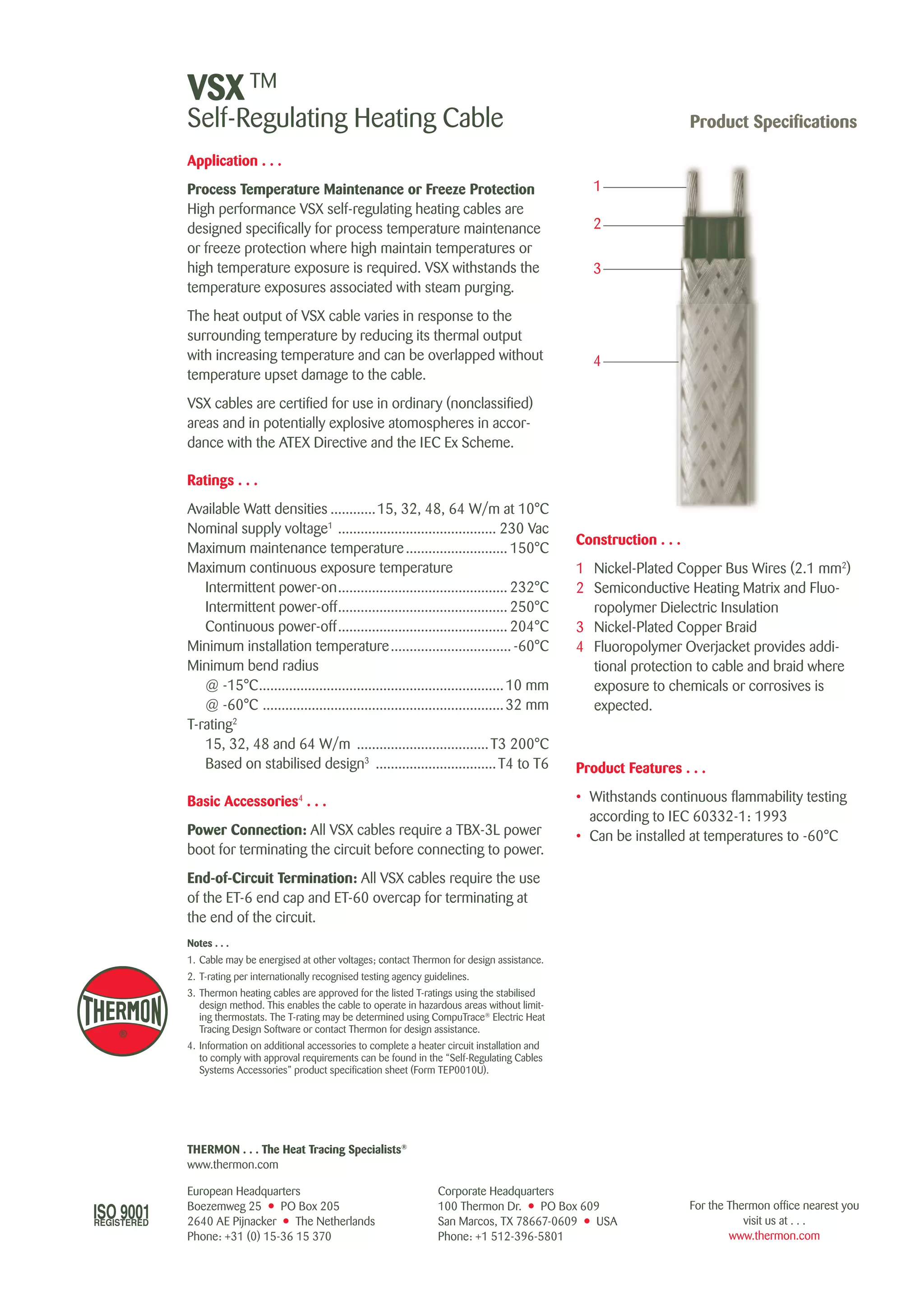 Thermon VSX Heat Tracing Cable - Spec Sheet | PDF