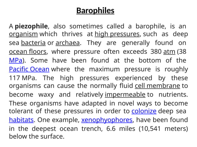 Extremophiles-Thermophiles, Barophiles, Halophiles | PPTX