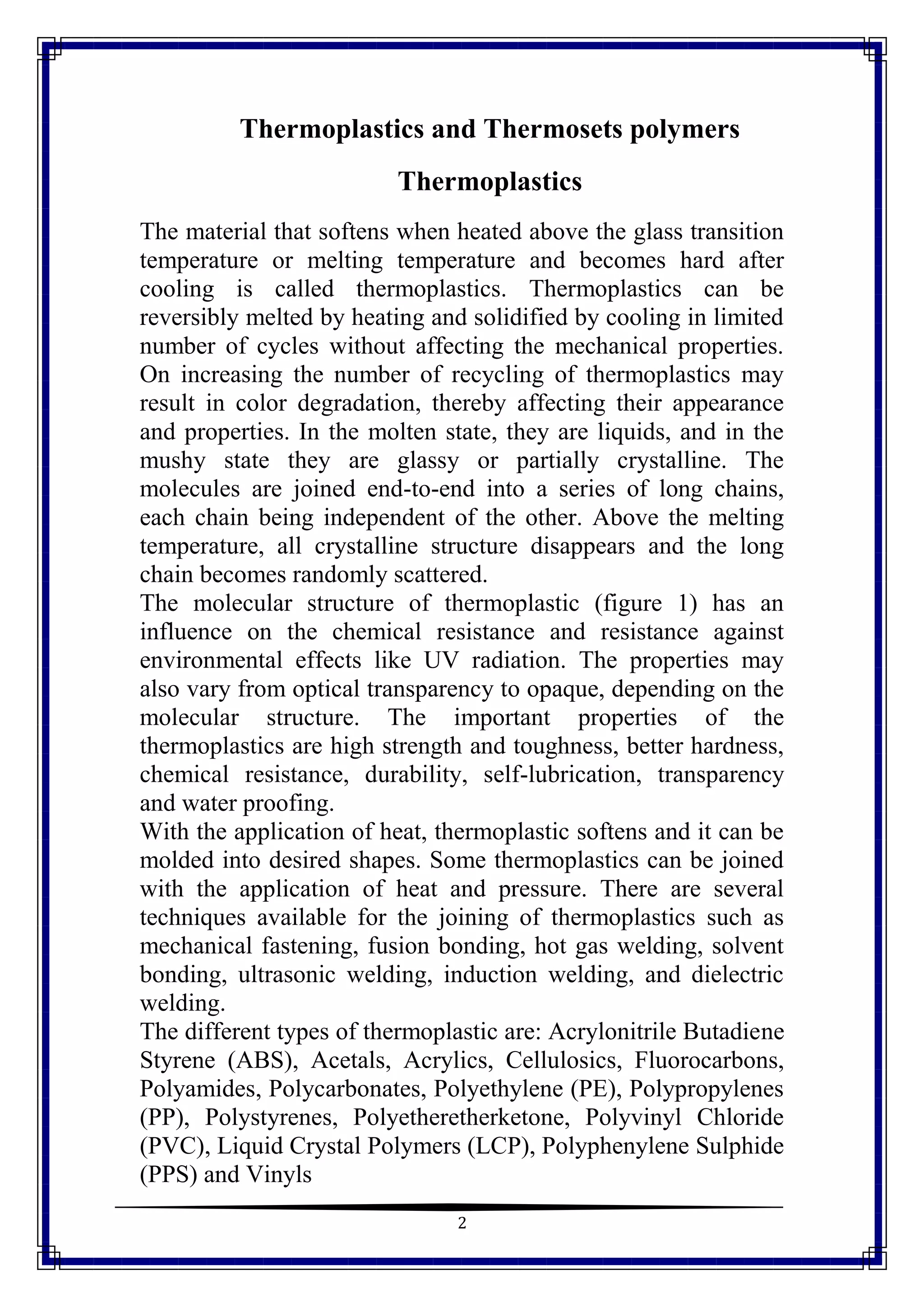 Thermoplastic and thermosetting polymers | PDF
