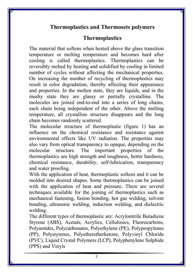 Thermoplastic and thermosetting polymers | PDF
