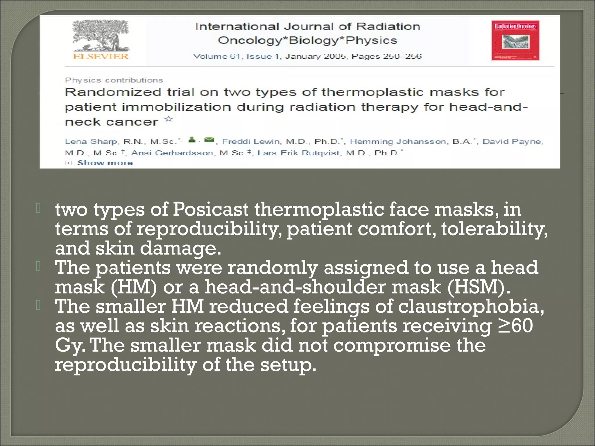 Thermoplastic mask in Radiation Therapy | PPT
