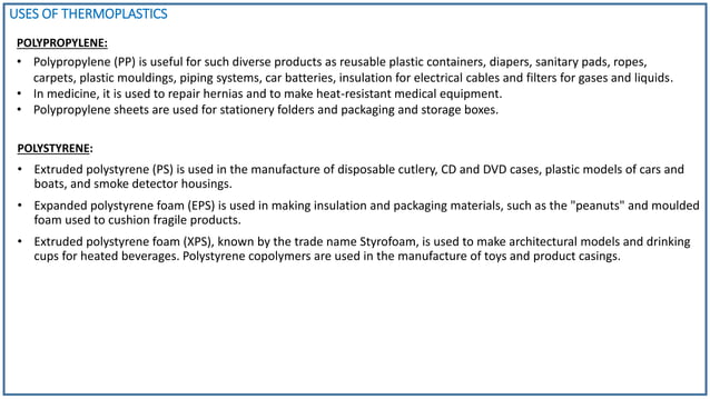 Thermoplastics and thermosetting plastics | PPTX | Chemistry | Science