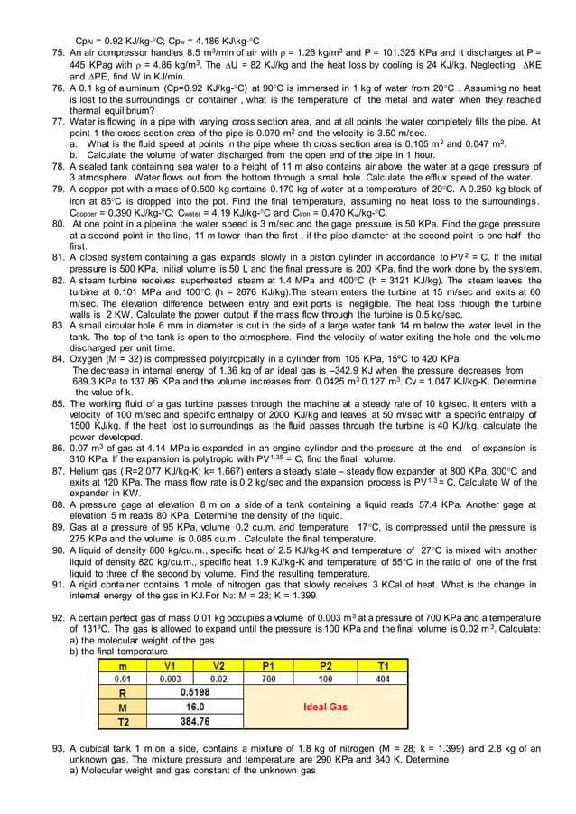 Thermo problem set no. 1 | DOCX | Physics | Science